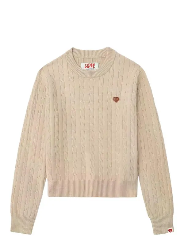 A BATHING APE Apee™ * Cable-knit Heart Sweater - Neutrals