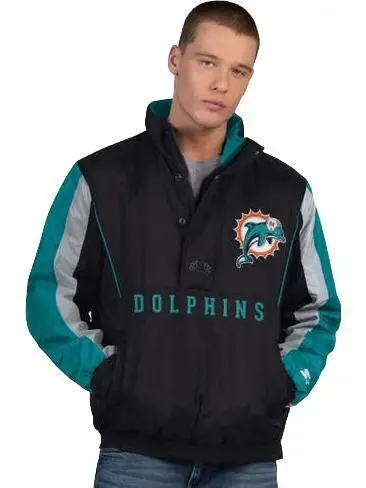 STARTER Miami Dolphins Vintage Logo Half-zip Jacket - Black