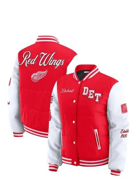 WEAR BY ERIN ANDREWS Detroit Wings Varsity Full-snap Puffer Jacket - Red