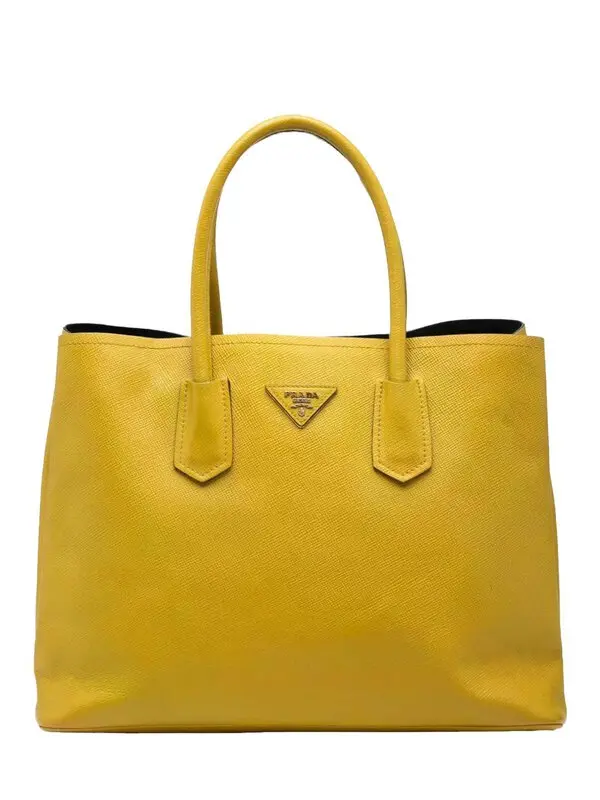 Prada Medium Saffiano Cuir Double Satchel - Yellow
