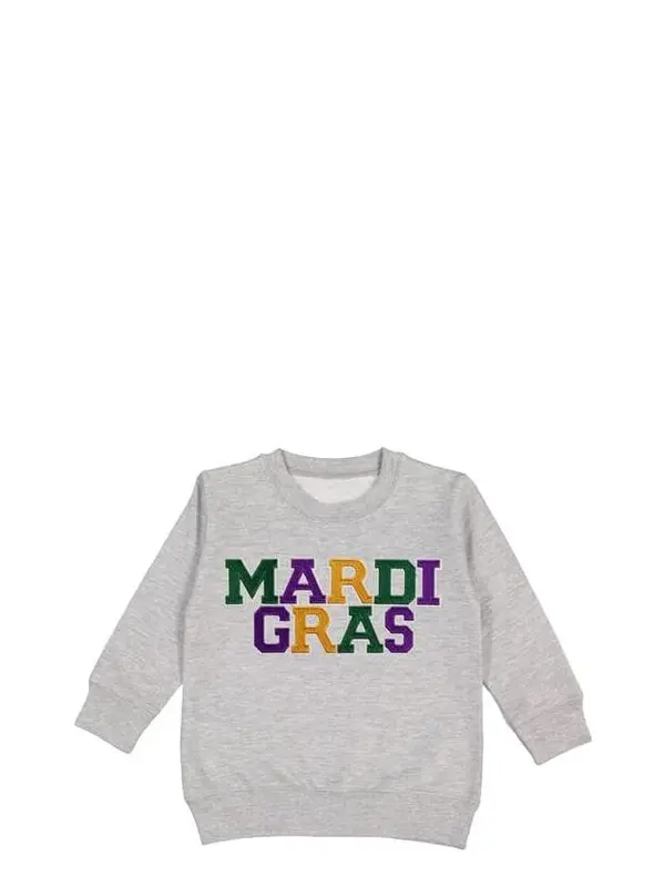 SWEET WINK Mardi Gras Patch Crewneck Sweatshirt - Grey