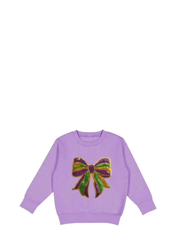 SWEET WINK Mardi Gras Sequin Bow Patch Sweatshirt - Lavender