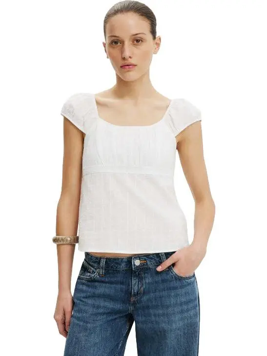 COTTON ON Tie-back Babydoll Top - White Texture