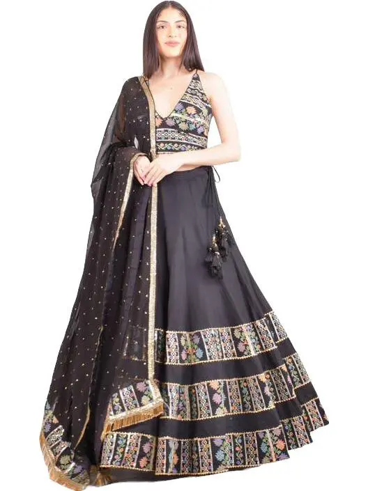 RAAS Embroidered Chaniya Choli Set - Black