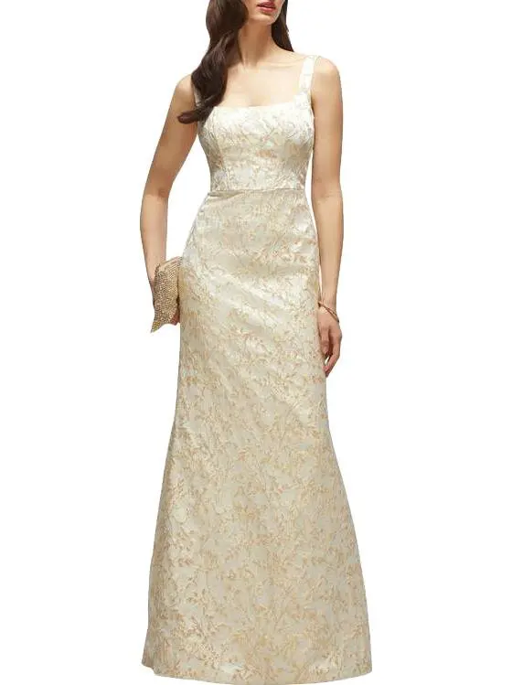 Dessy Collection Metallic Brocade Trumpet Gown - Champagne Filigree