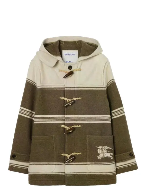Burberry Short Striped Wool Blend Duffle Coat - Brown