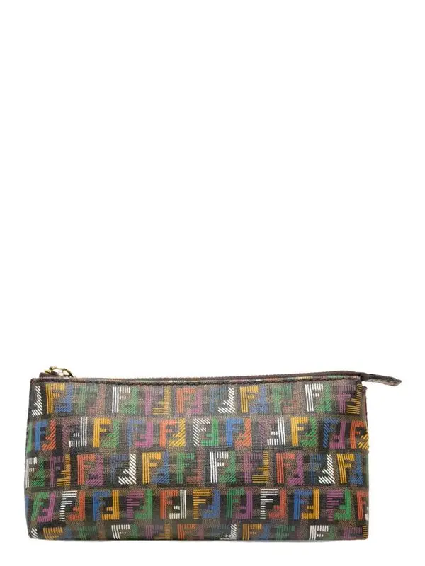 Fendi 2000-2010 Zucchino Coated Canvas Pouch - Brown