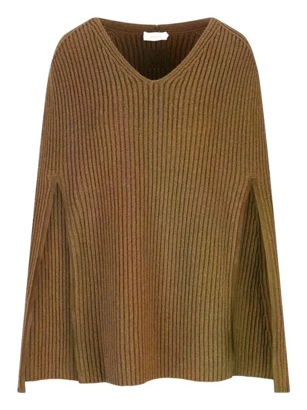 FERRAGAMO Ribbed V-neck Knitwear - Brown