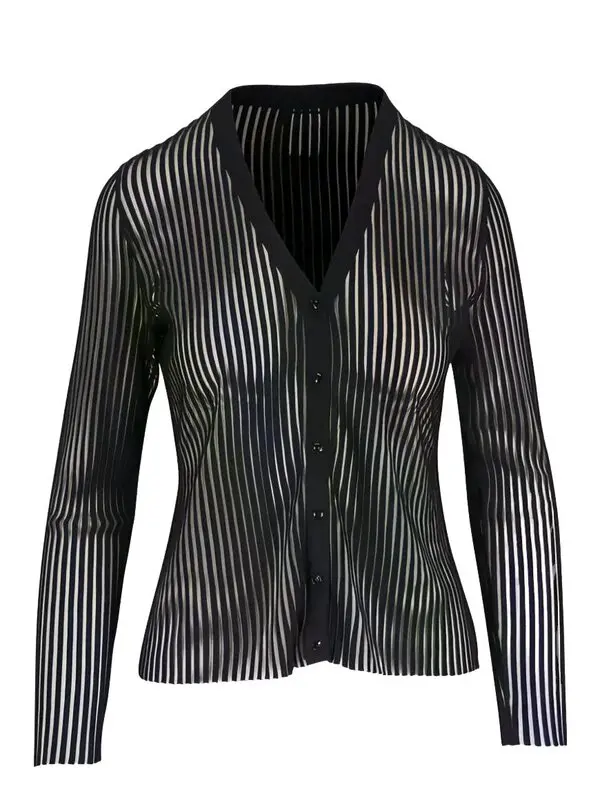 Akris Striped V-neck Cardigan - Black