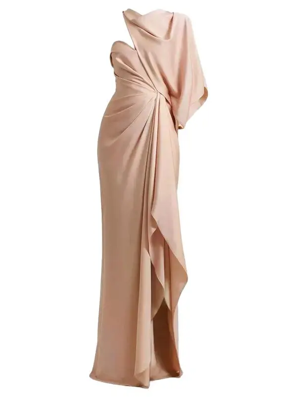 GEMY MAALOUF Asymmetrical Neckline Draped Maxi Dress - Neutrals
