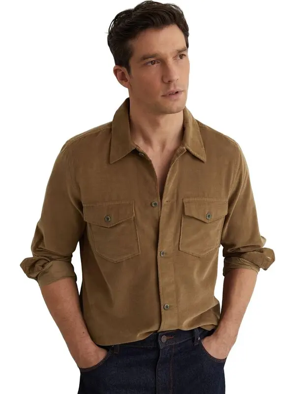 REISS Kai Corduroy Twin-pocket Overshirt - Stone