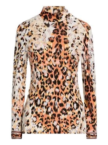 LEONARD PARIS Jersey Leopard-print Turtleneck Top - Rust
