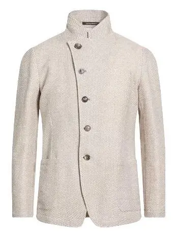 Emporio Armani Taupe Linen And Cotton Blend Blazer - Grey