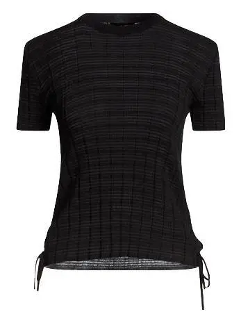 ROBERTO COLLINA Striped Knit Short Sleeve Sweater - Black