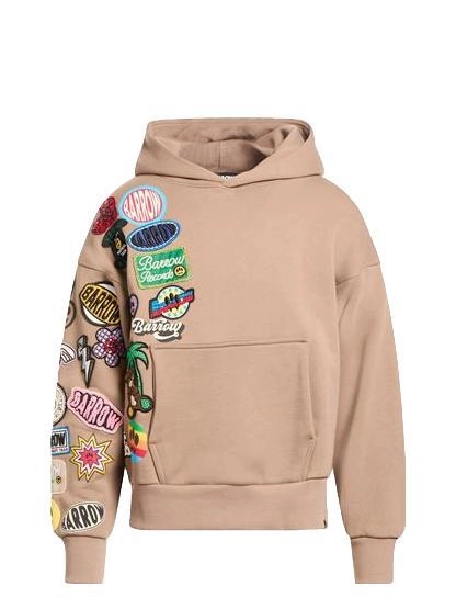 BARROW Cotton French Terry Hoodie With Appliqués - Beige