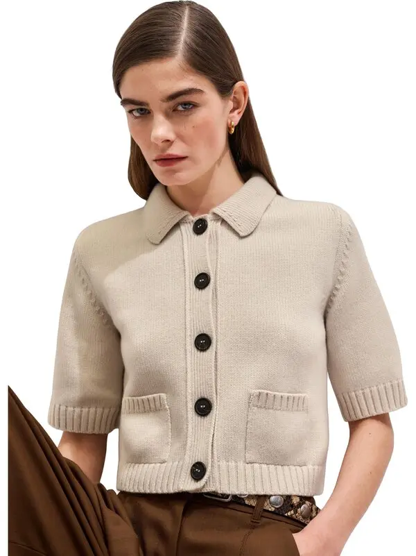 ME+EM Merino Cashmere Cropped Knit Jacket - Cream