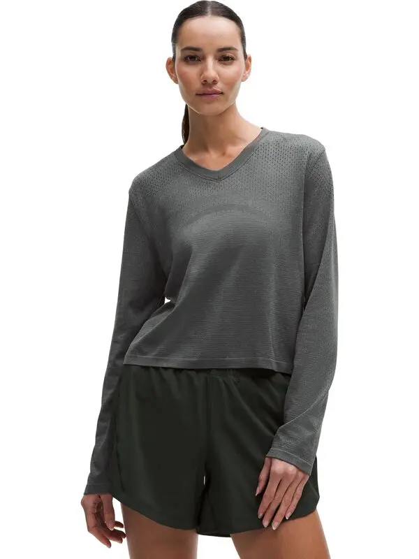 Lululemon Swiftly Open-hole V-neck Long-sleeve Shirt - Onyx Grey/onyx Grey