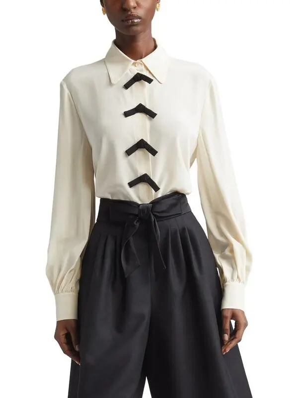 Valentino Garavani Bow Detail Silk Crêpe De Chine Button-up Shirt - Vanilla