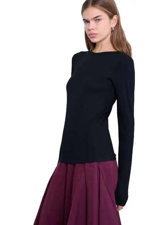 Topshop Long Sleeve Rib Top - Black