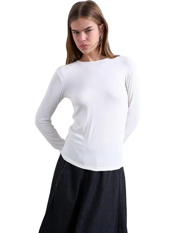 Topshop Long Sleeve Rib Top - Cream