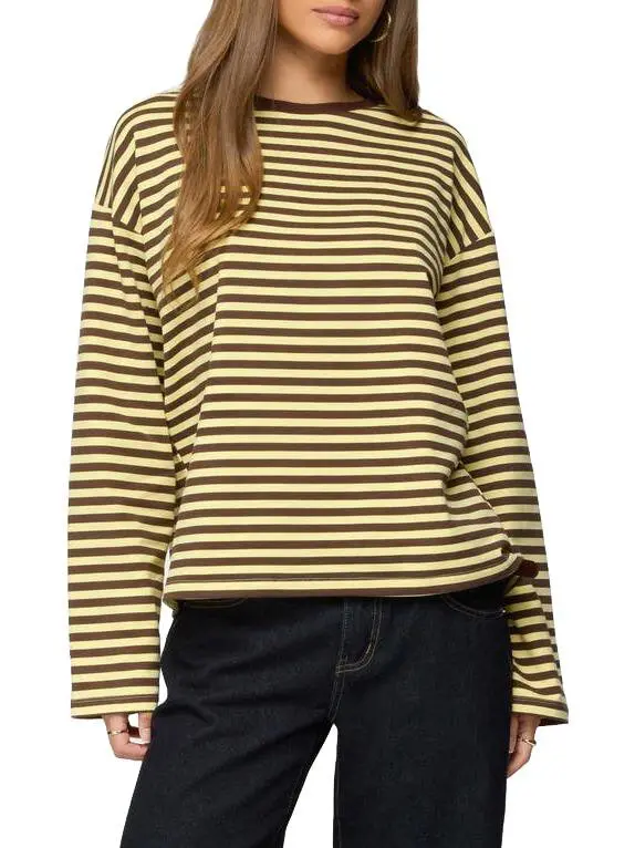 EDIKTED Oversized Long-sleeve T-shirt - Brown-and-yellow