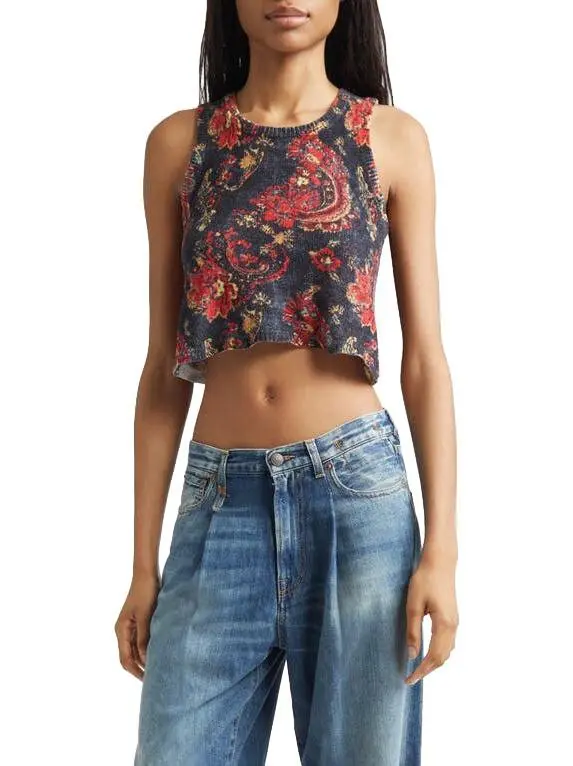 R13 Floral Paisley Sweater Tank - Black Red Multicolor