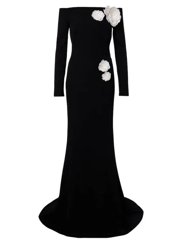 Safiyaa Rory Floral-appliqué Crêpe Gown - Black