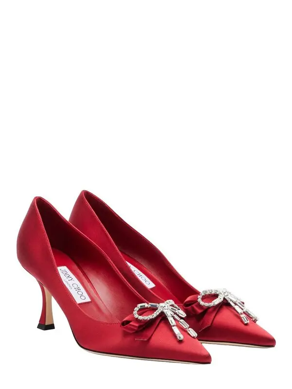 JIMMY CHOO Auria 70 Embellished Satin Pumps - Red