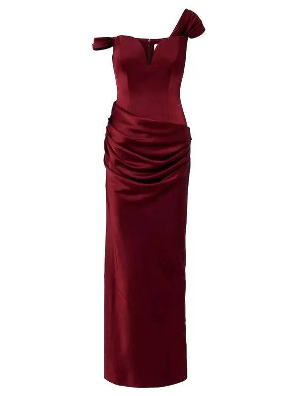 Alex Perry Draped Crêpe Satin Bustier Gown - Burgundy