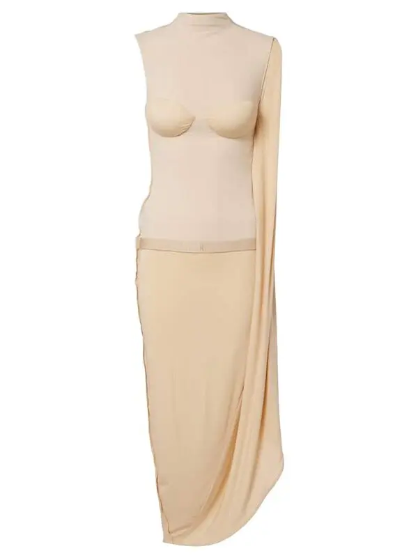 Jean Paul Gaultier Lace-trimmed Semi-sheer Midi Dress - Beige