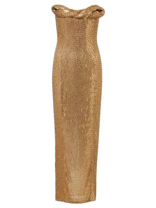 Rachel Gilbert Rosalie Embellished Bustier Gown - Gold
