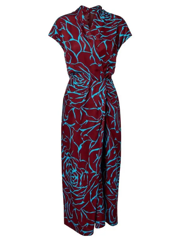 Dries Van Noten Printed Satin Midi Dress - Burgundy