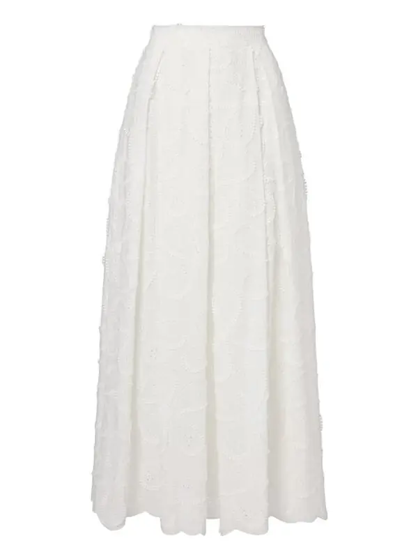 Elie Saab Embroidered Cotton-blend Maxi Skirt - White