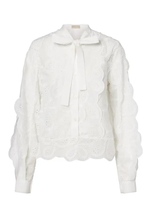 Elie Saab Embroidered Tie-neck Blouse - White