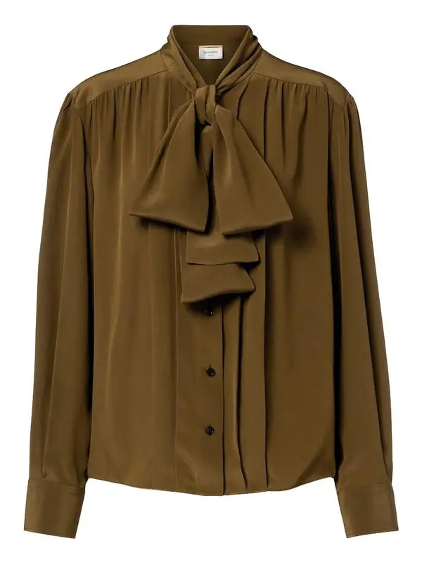 Saint Laurent Tie-neck Silk Crêpe De Chine Blouse - Brown