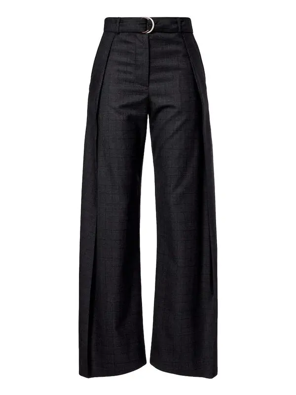 Loewe Checked Wool Wide Leg Trousers - Grey