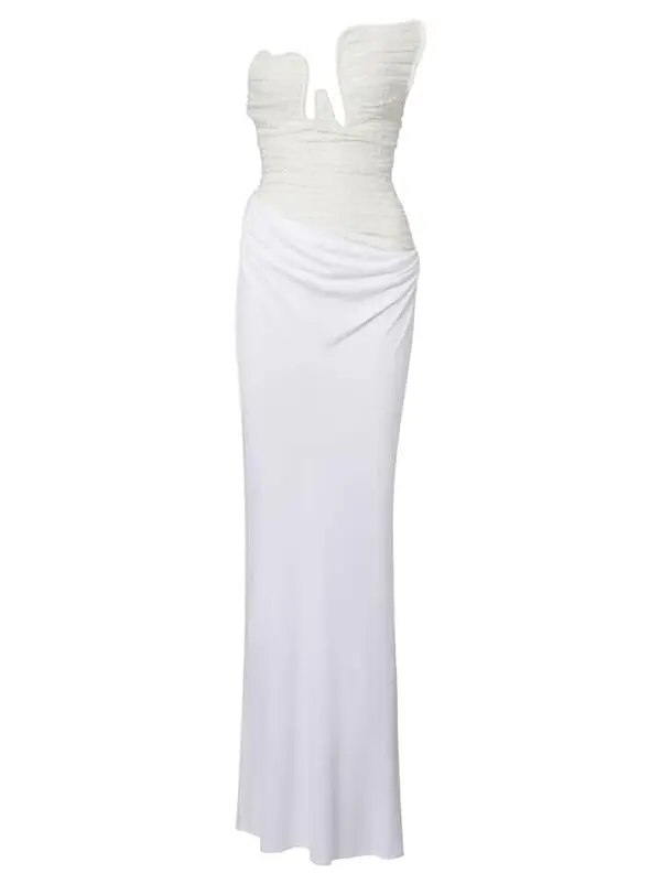 Christopher Esber Salacia Ruched Lace And Jersey Gown - White