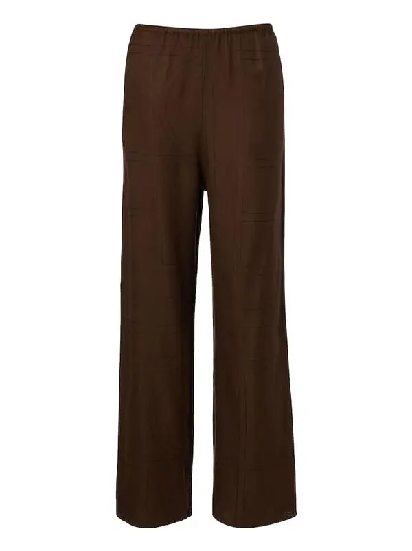 TOTEME Monogram Embroidered Flannel Pajama Pants - Brown