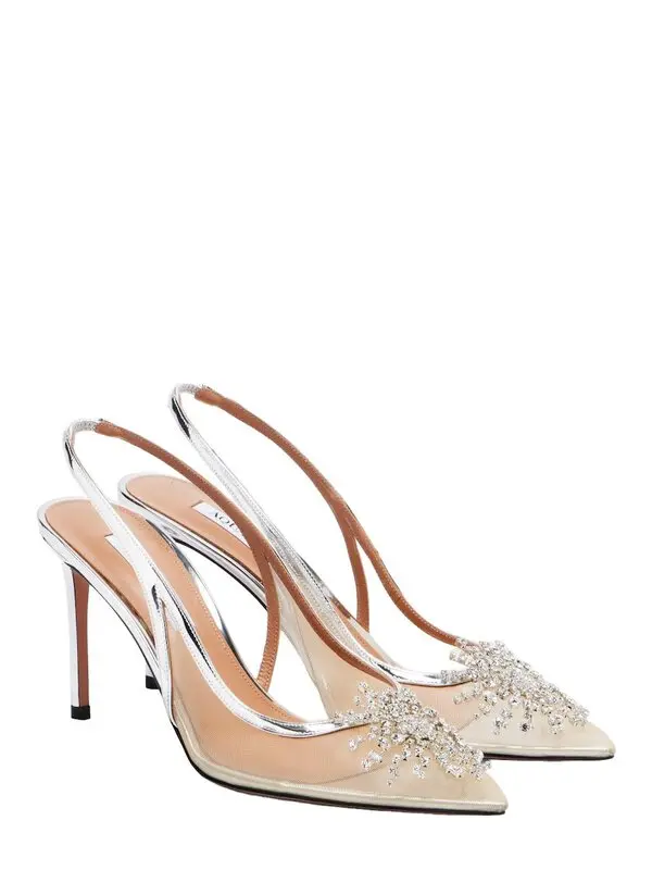 AQUAZZURA Crystal Firework 85 Slingback Pumps - Silver