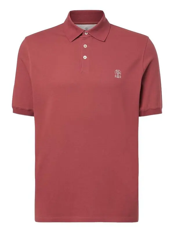Brunello Cucinelli Logo Cotton Piqué Polo Shirt - Burgundy