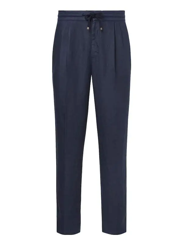 Brunello Cucinelli Linen Gabardine Tapered Trousers - Blue