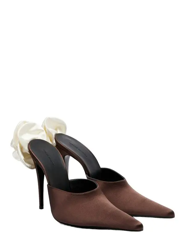 Magda Butrym Floral-appliqué Satin Mules - Brown