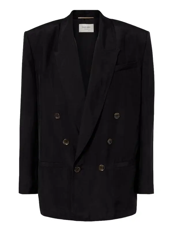 Saint Laurent Double-breasted Silk Blazer - Brown