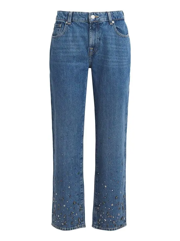 7 For All Mankind Embellished Straight Leg Jeans - Blue