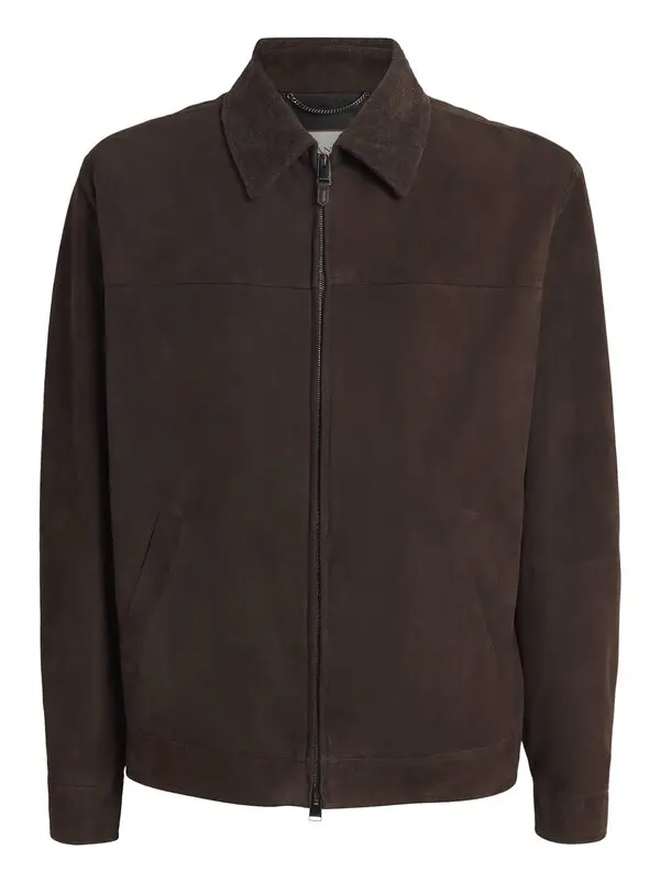 Canali Goat Suede Zip-up Jacket - Brown