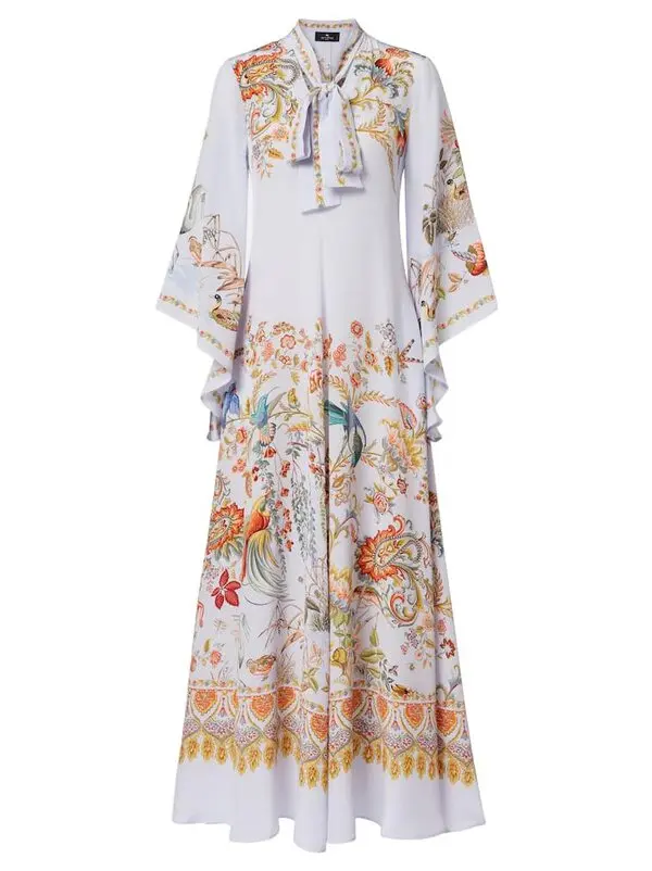 Etro Floral Silk Maxi Dress With Scarf Detail - Blue