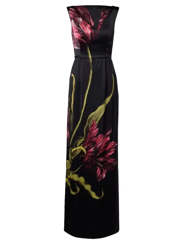 Erdem Floral Duchess Satin Gown - Black