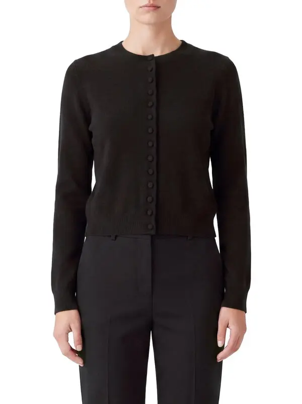 LISA YANG Slim Fit Pure Cashmere Crewneck Cardigan - Brown