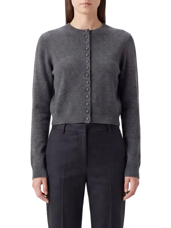 LISA YANG Slim Fit Pure Cashmere Crewneck Cardigan - Grey