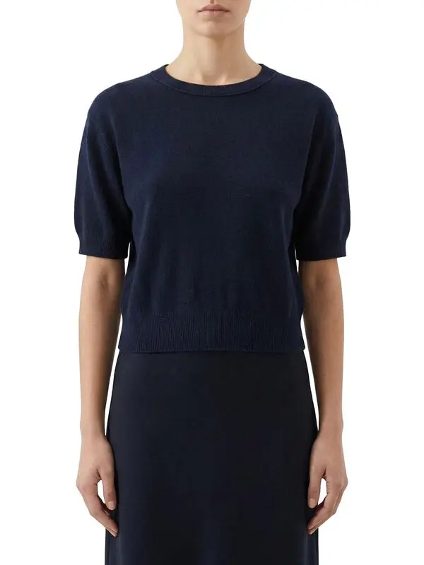 LISA YANG Short Sleeve Knit Sweater - Blue